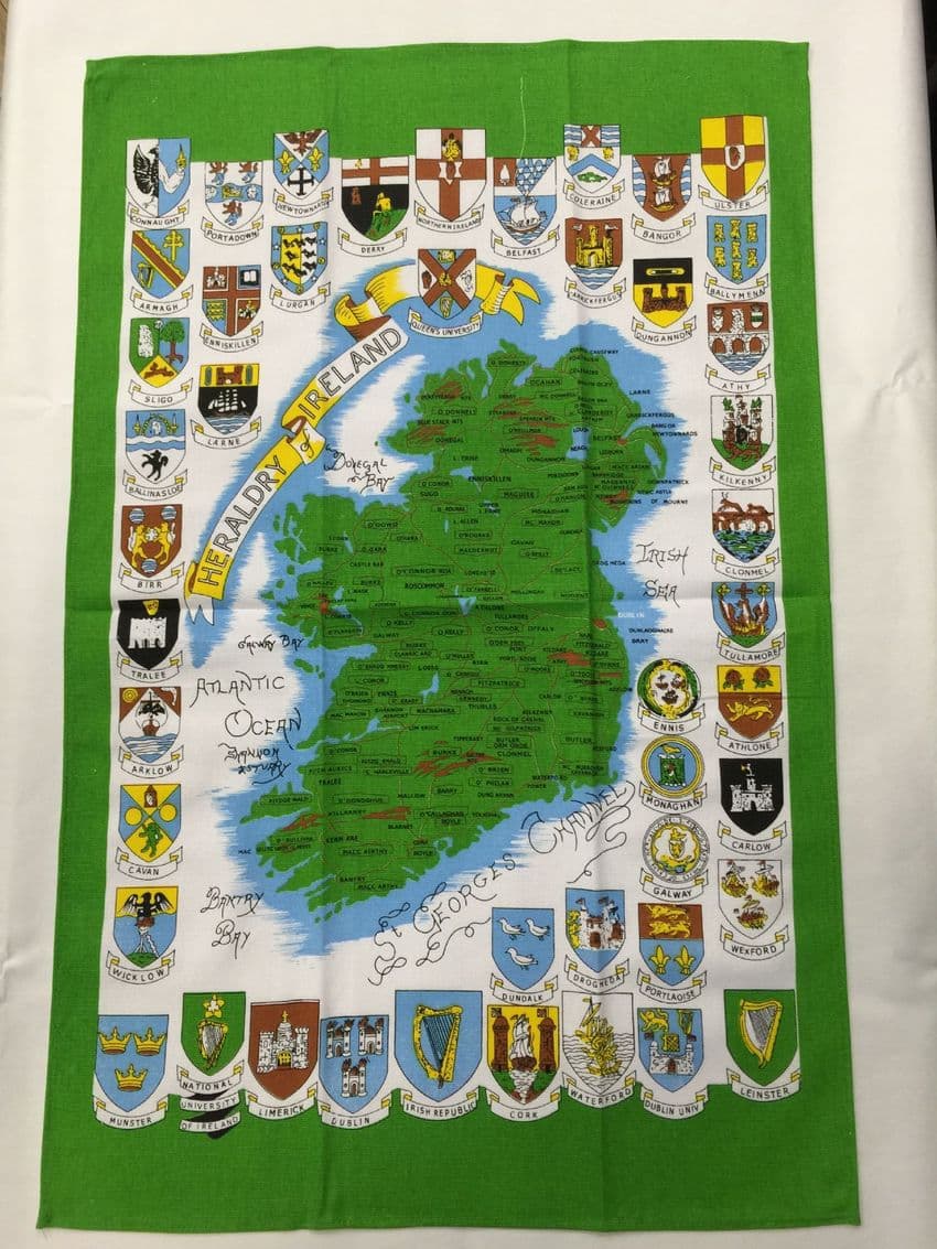 Liffey Artefacts Cotton Tea Towel Map Of Ireland/Heraldry Of Ireland ...